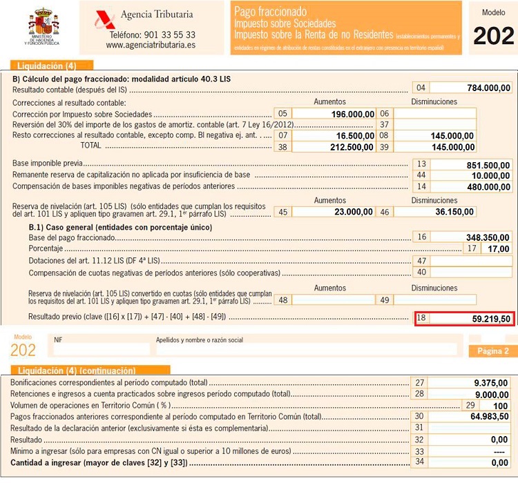 SuperContable.com - Casilla 18 modelo 202 del pago fraccionado del IS.