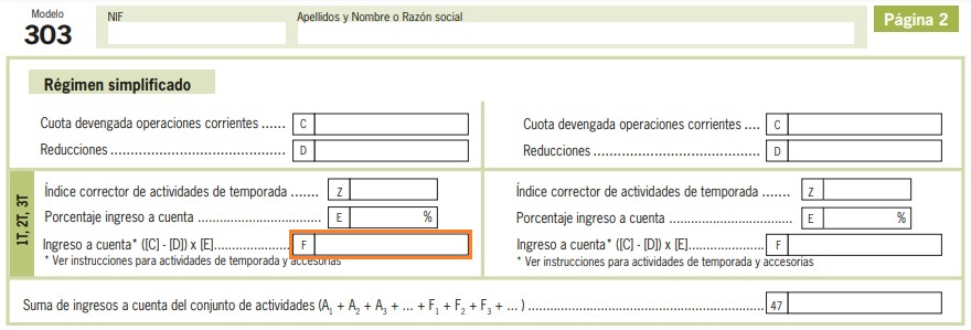 SuperContable.com - Casilla F Modelo 303 IVA. Ingreso a cuenta